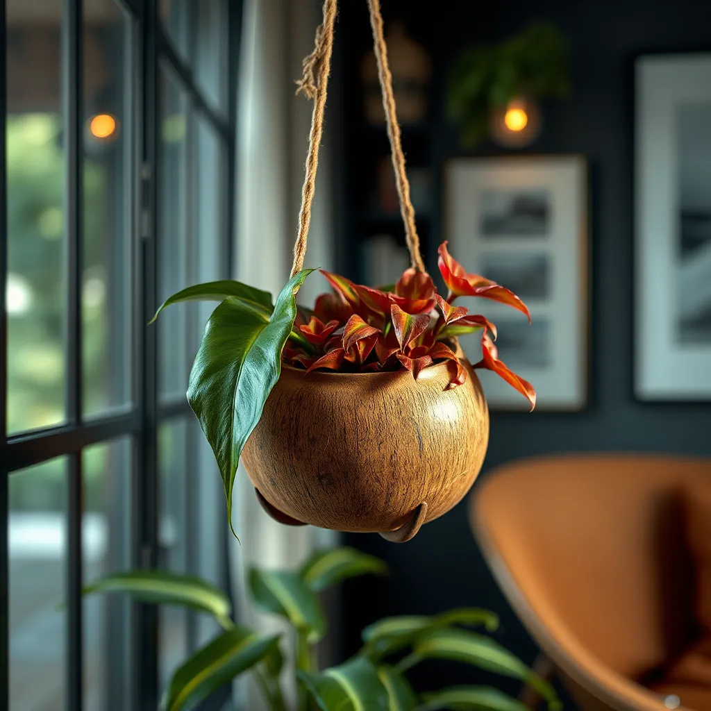 Coconut Shell Hanging Planters: Stylish and Sustainable